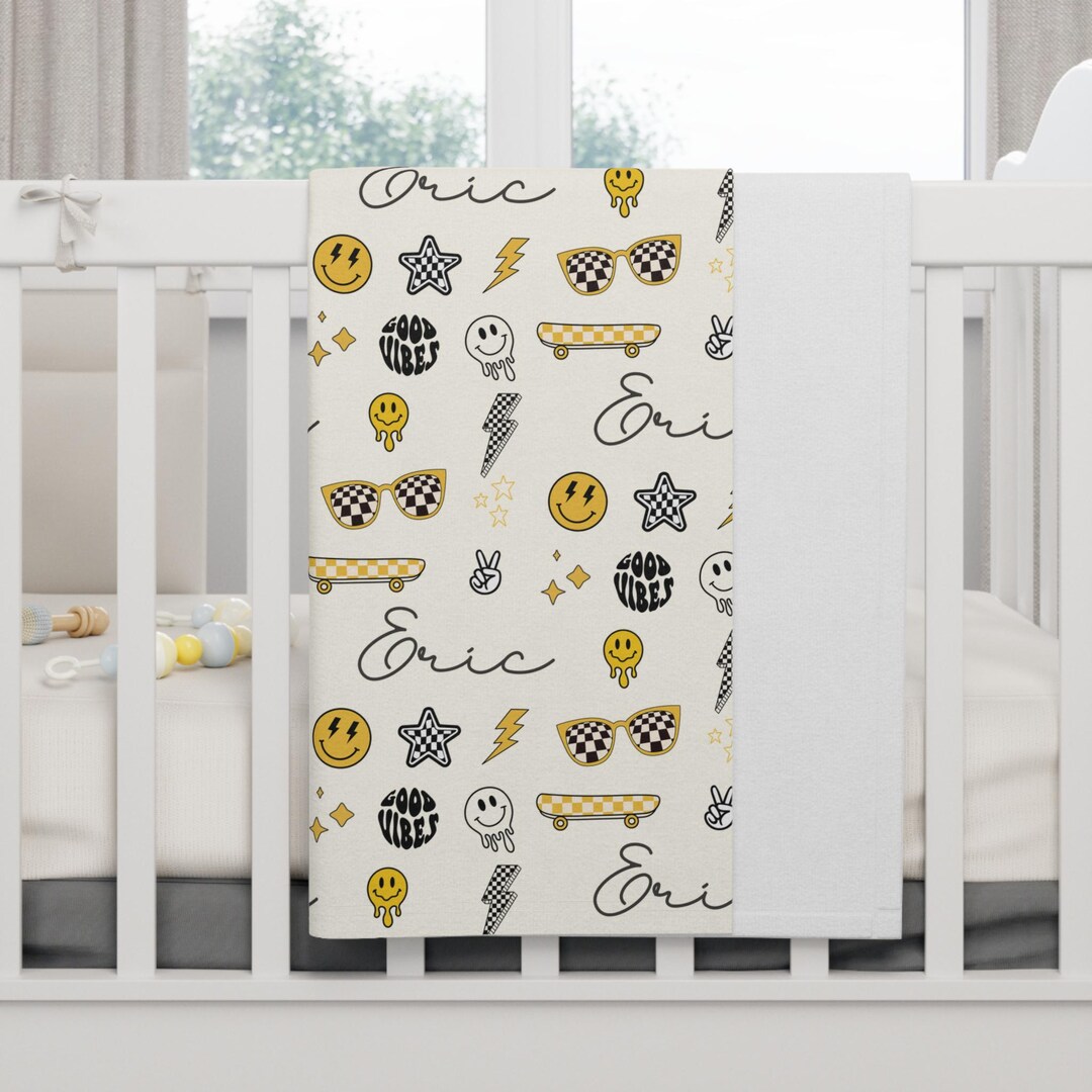 Smiley Face Fleece Baby Blanket: Lightning Bolt Skateboard Nursery ...