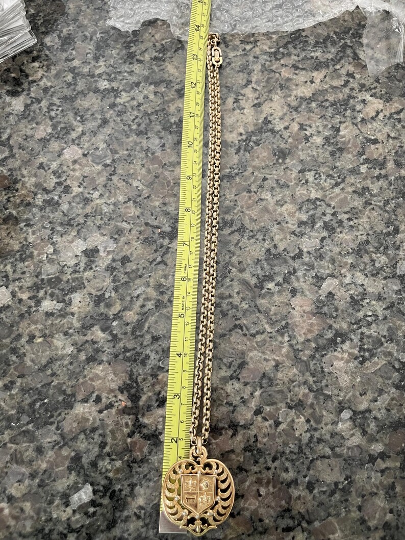 Vintage Monet Fleur-de-lis & Key Necklace | Gold Tone Heraldic Pendant ...