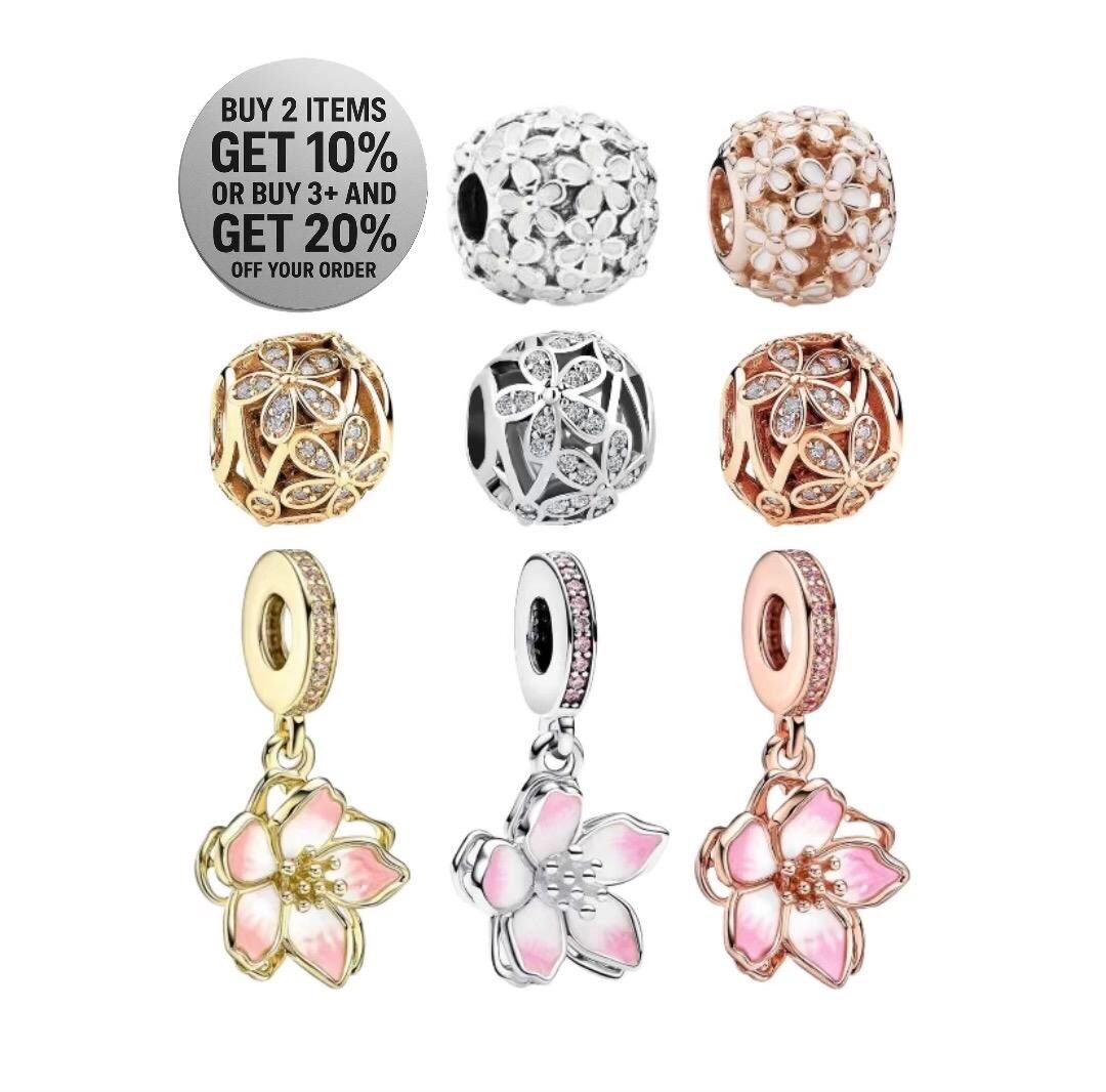 Pandora Clip Safety Flower Blossom Silver & Rose Gold Charm S925 ALE ...