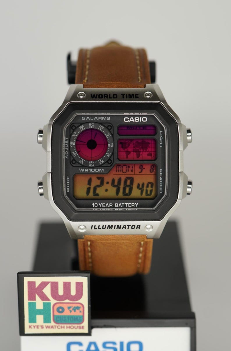 Vaporwave Casio Royale AE1200 Watch Mod: Gradient LCD, Genuine Leather ...