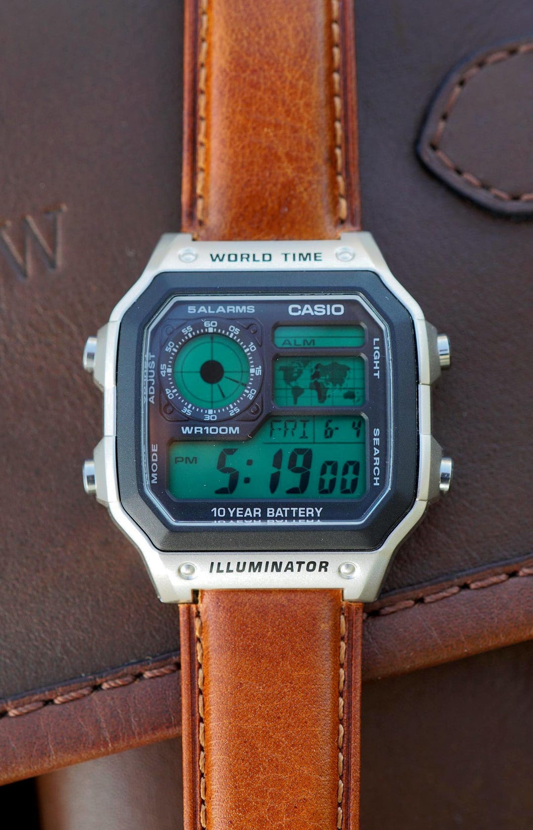 Leather Brown Strap Casio Royale AE1200 Custom Watch Mod, Retro Green ...