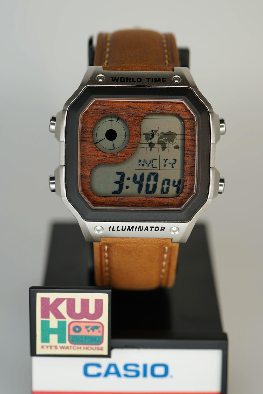 Wood Silver Casio AE1200 Royale Custom Watch, Walnut Faceplate, Leather ...