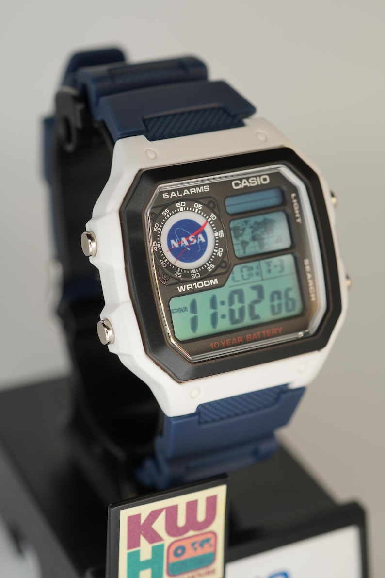 White NASA Space Shuttle Custom Casio Royale AE1200 Watch Mod: Blue ...