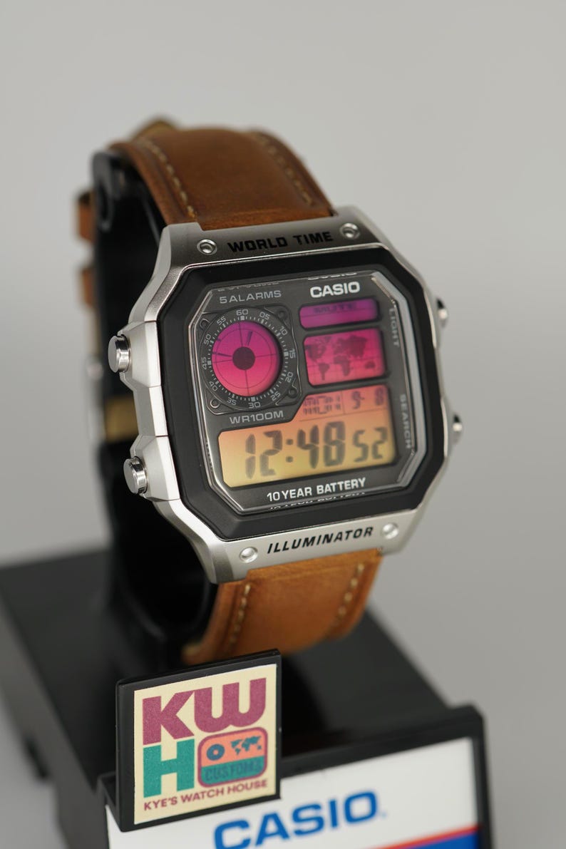 Vaporwave Casio Royale AE1200 Watch Mod: Gradient LCD, Genuine Leather ...