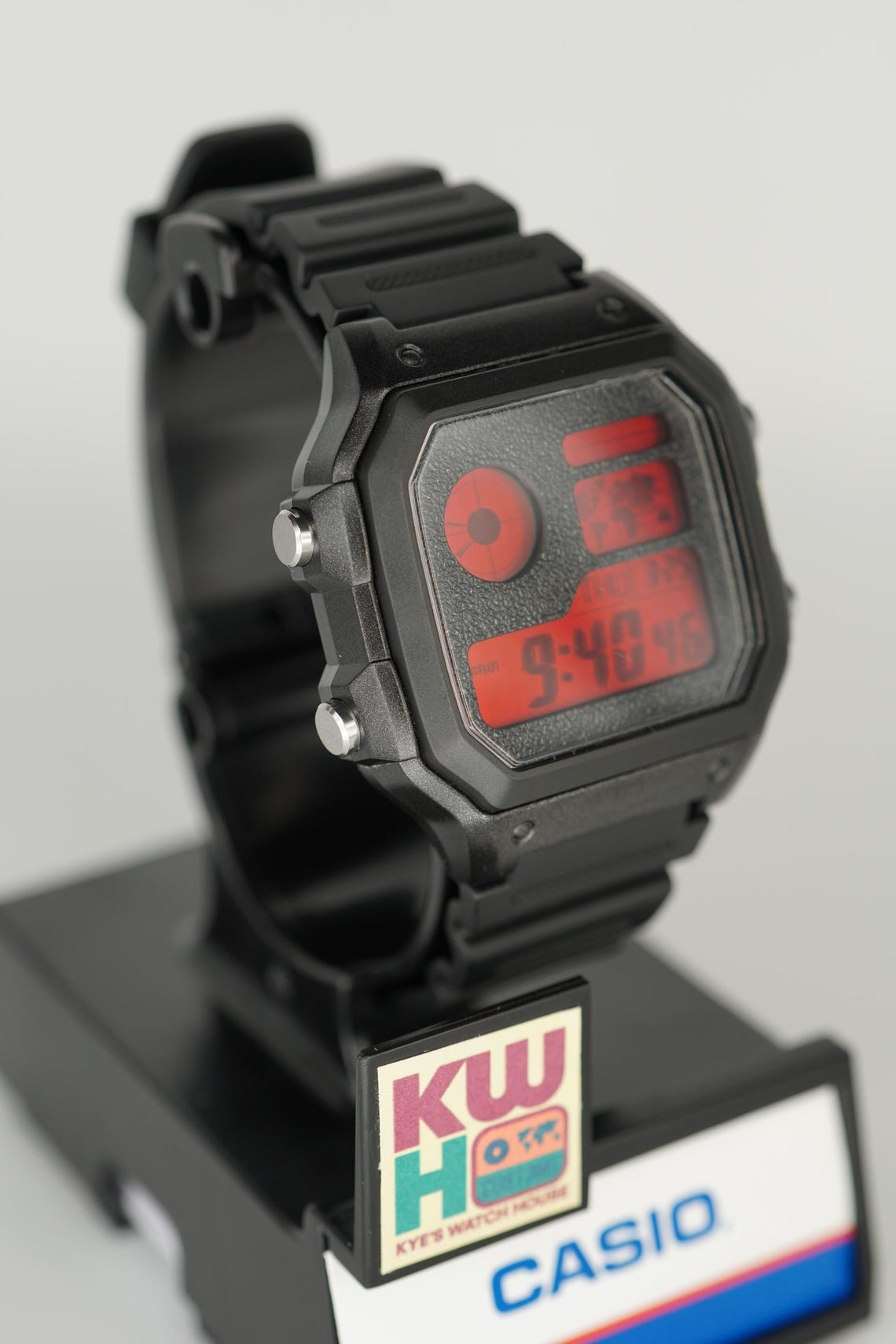 Black Red Stealth Custom Casio Royale AE1200 Watch Mod, Blacked Out ...