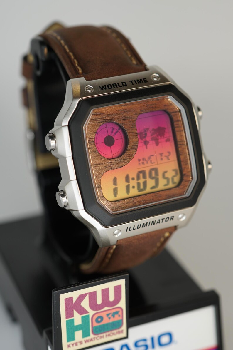 Custom Walnut Wood Casio AE1200 Royale: Sunset Gradient Filter, Leather ...