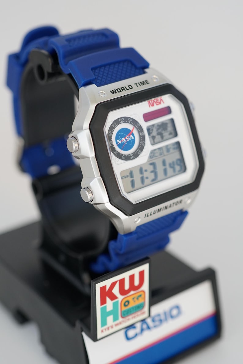 Custom NASA Themed Casio Royale AE1200 White Faceplate Watch Mod - Blue ...