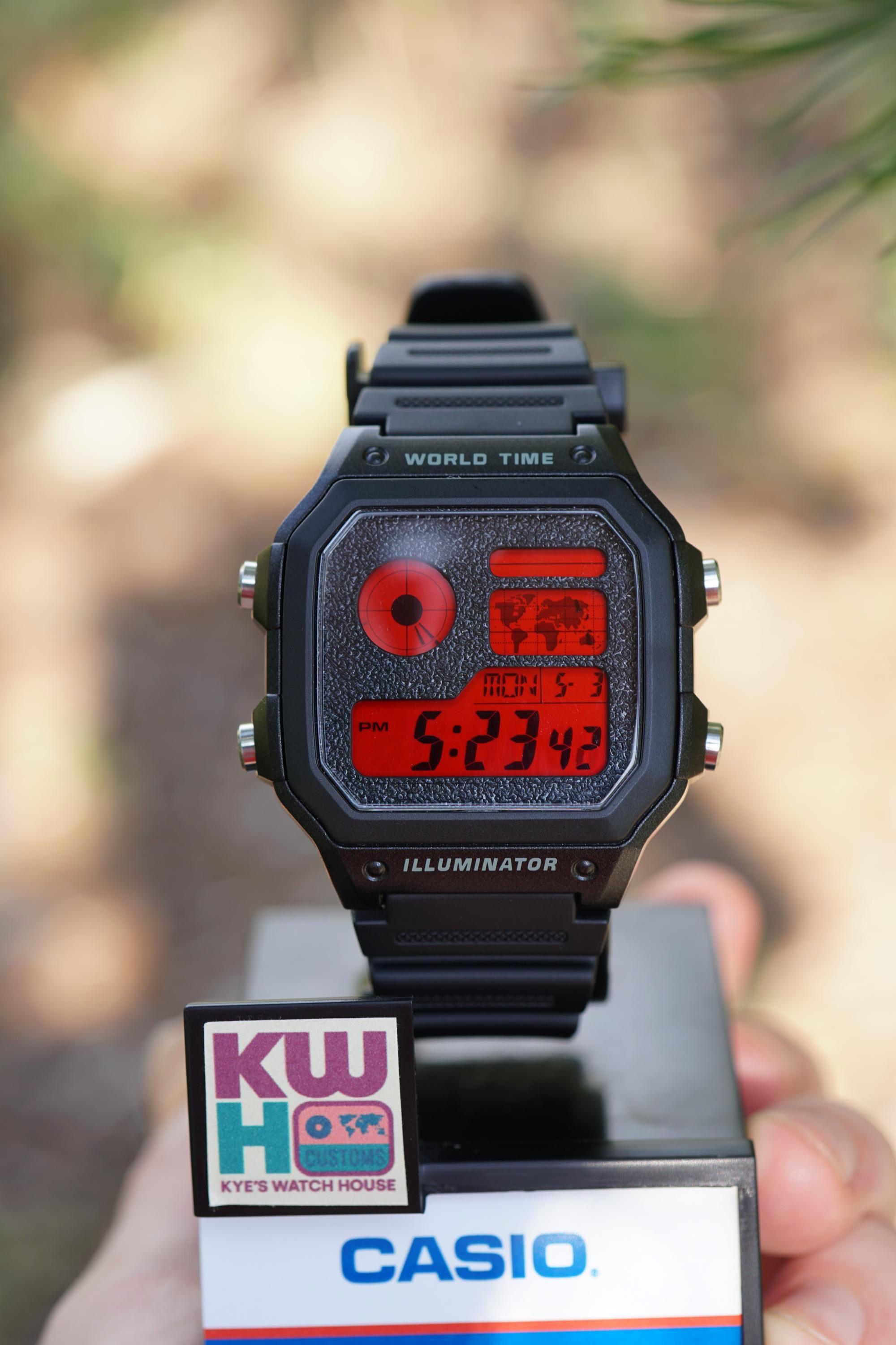Black Red Stealth Custom Casio Royale AE1200 Watch Mod, Blacked Out ...