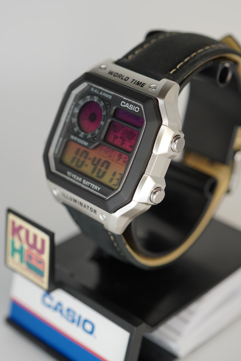 Vaporwave Casio Royale AE1200 Watch Mod: Gradient LCD, Genuine Leather ...