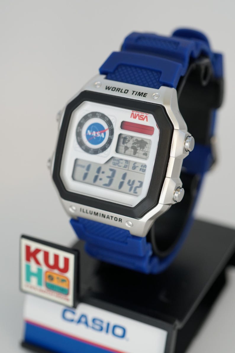 Custom NASA Themed Casio Royale AE1200 White Faceplate Watch Mod - Blue ...