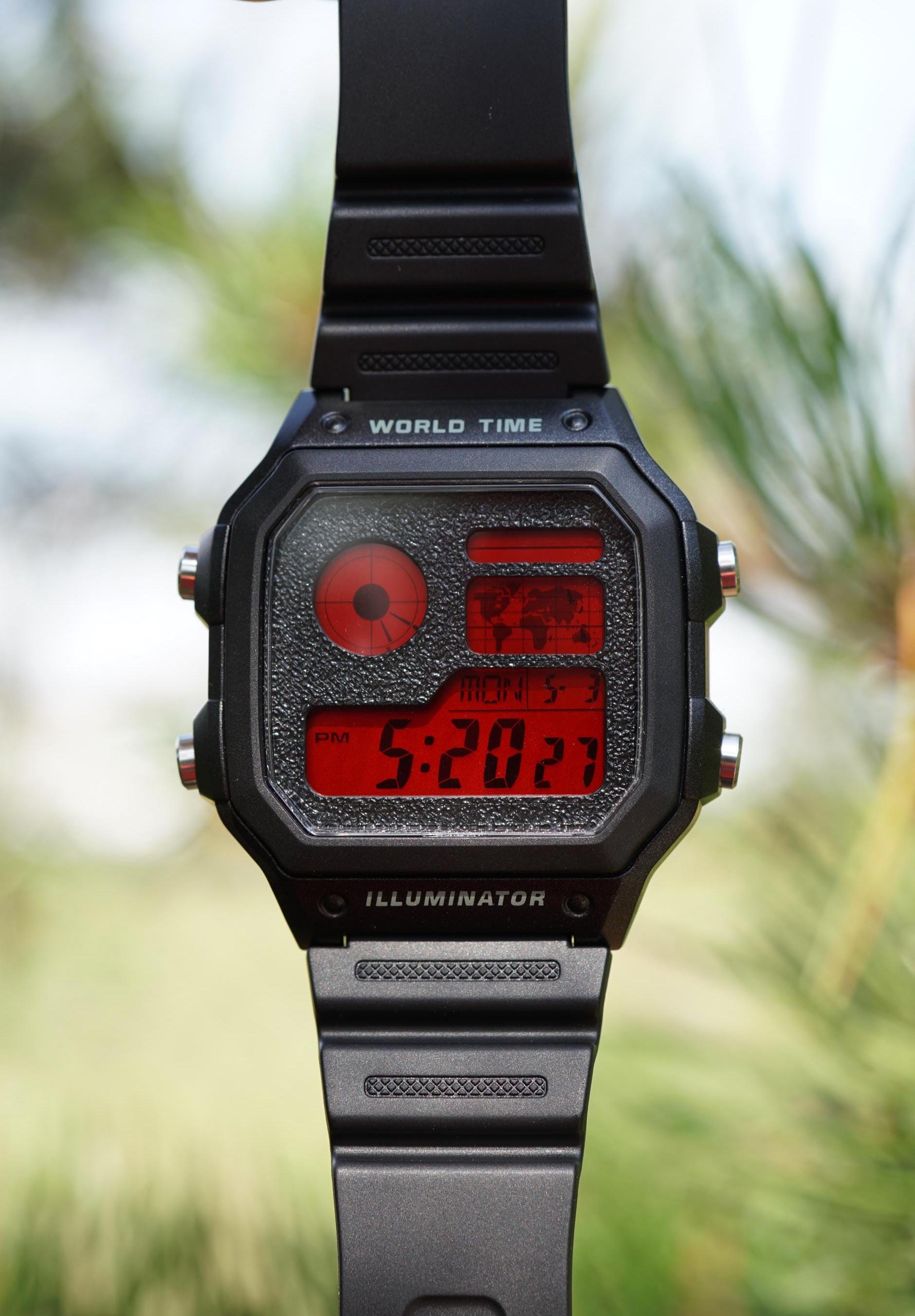 Black Red Stealth Custom Casio Royale AE1200 Watch Mod, Blacked Out ...