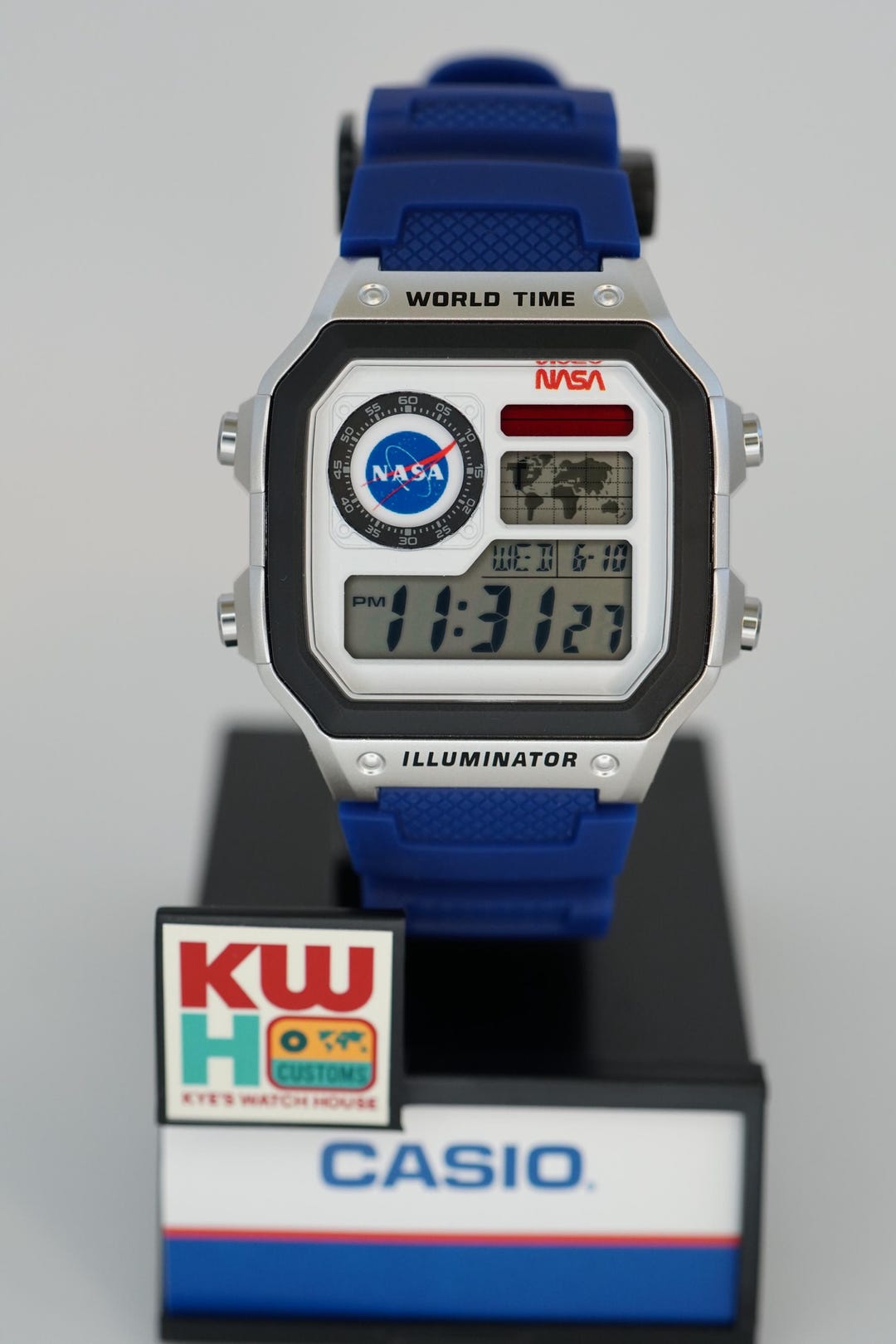 Custom NASA Themed Casio Royale AE1200 White Faceplate Watch Mod - Blue ...
