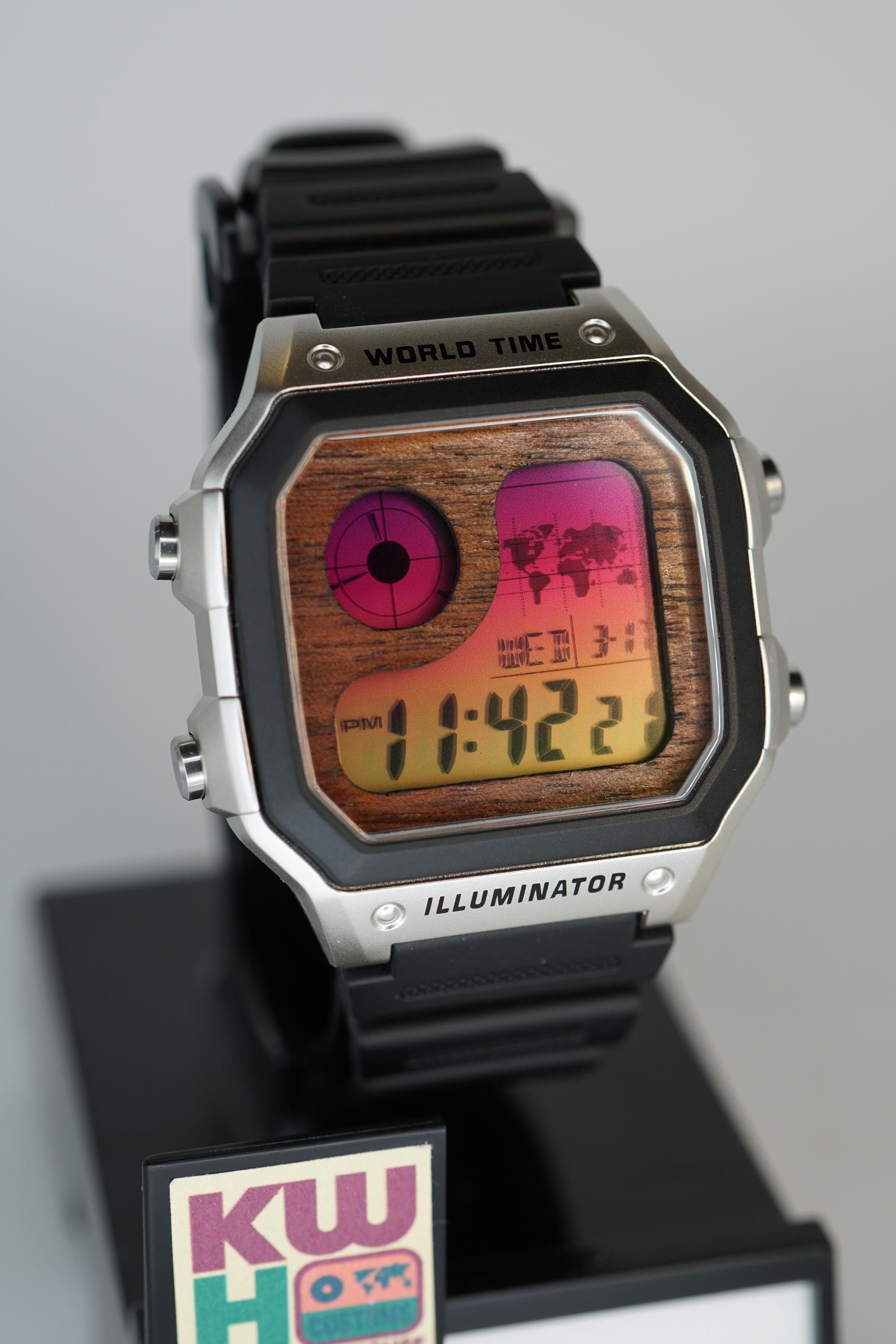 Custom Walnut Wood Casio AE1200 Royale: Sunset Gradient Filter, Leather ...