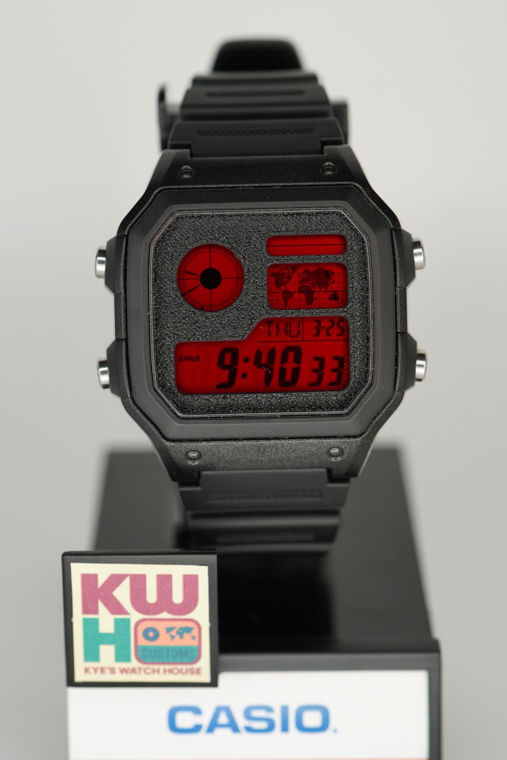 Black Red Stealth Custom Casio Royale AE1200 Watch Mod, Blacked Out ...