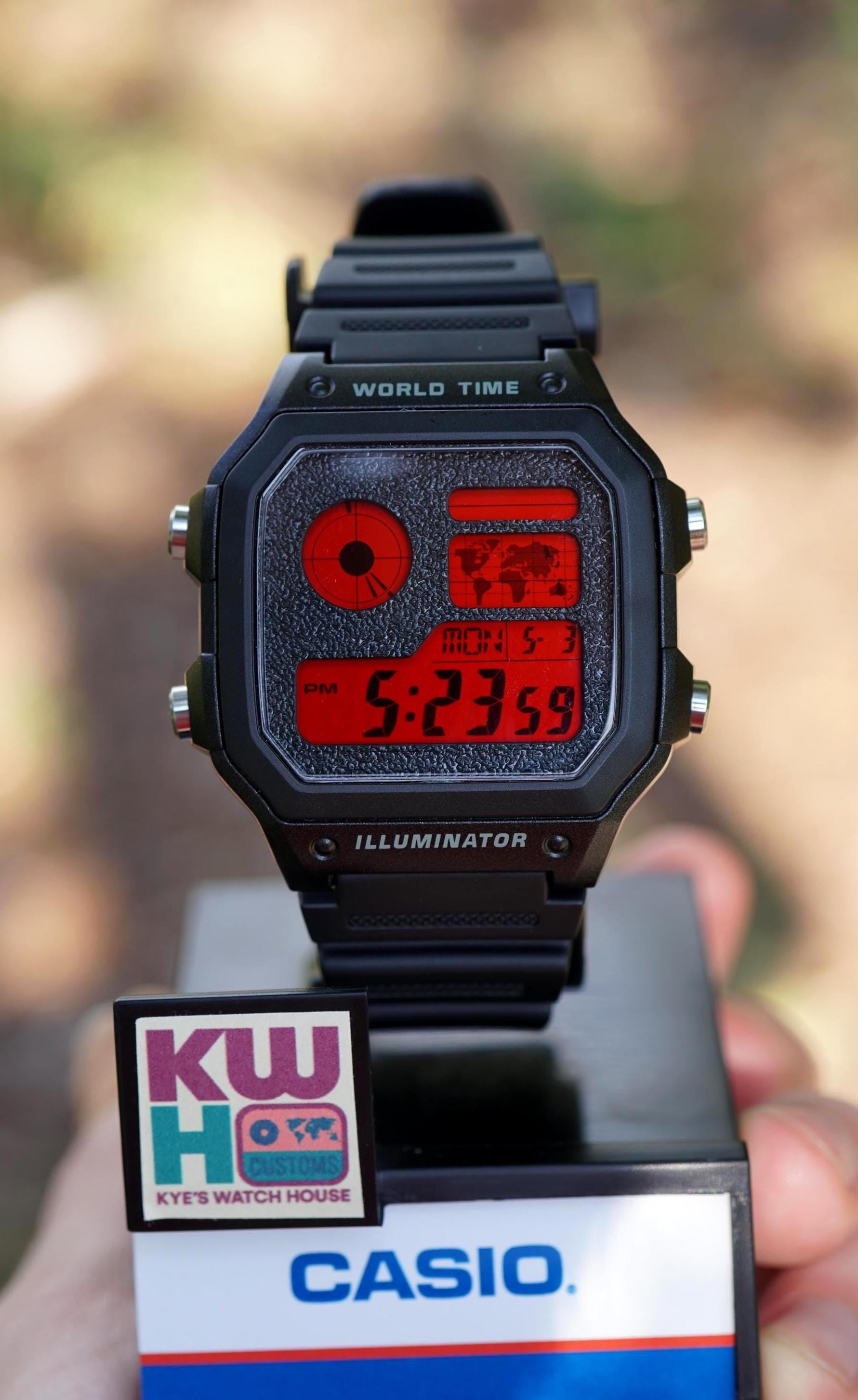 Black Red Stealth Custom Casio Royale AE1200 Watch Mod, Blacked Out ...