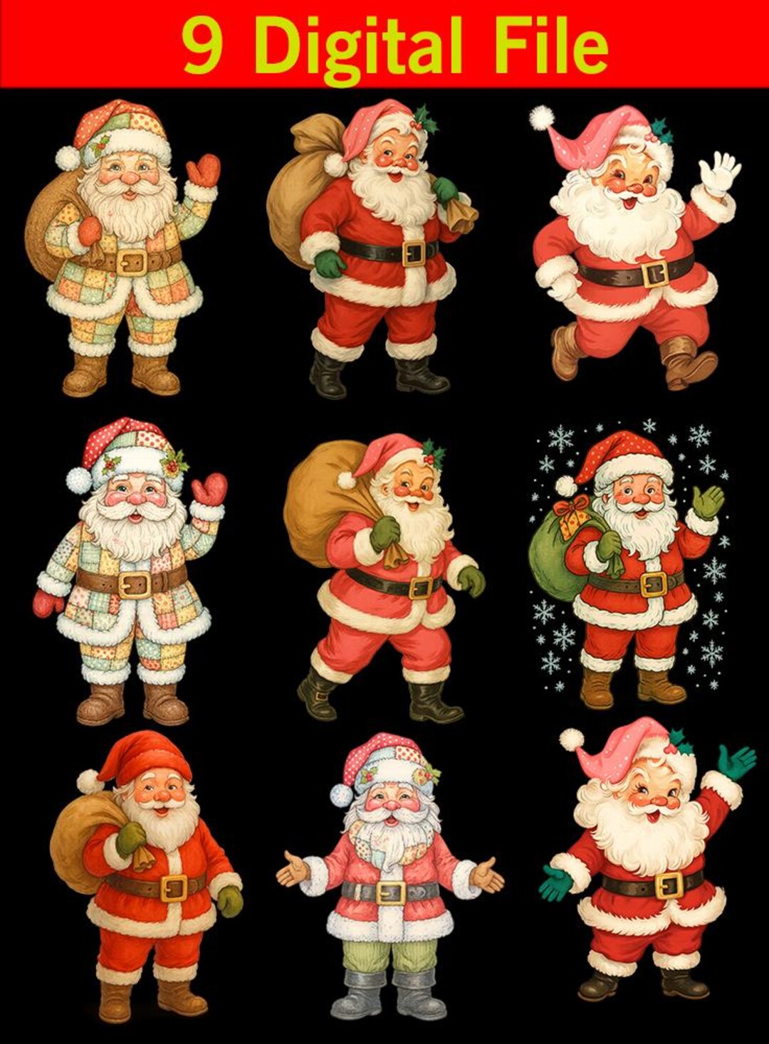 Vintage Santa Claus Clipart Bundle, Digital Files Christmas PNG, Retro ...