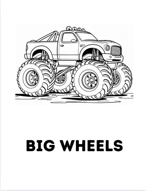 Monster Truck Coloring Page, Big Wheels - Etsy