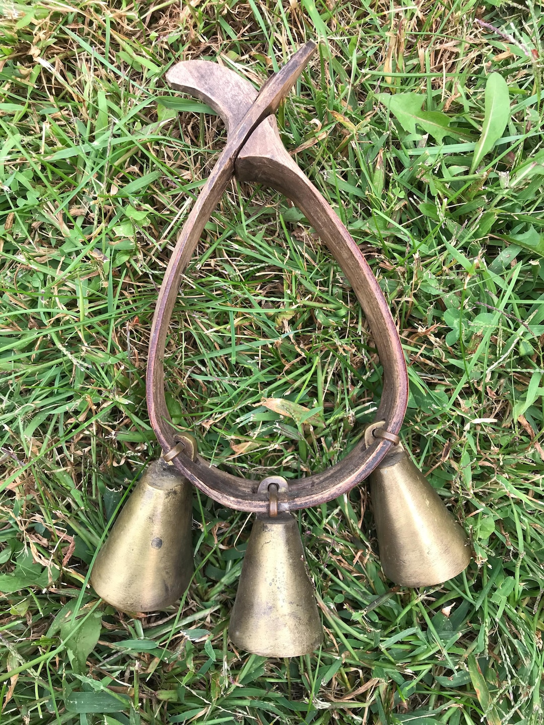 Vintage Primitive Goat Wood Collar - 3 Brass Bells - Etsy