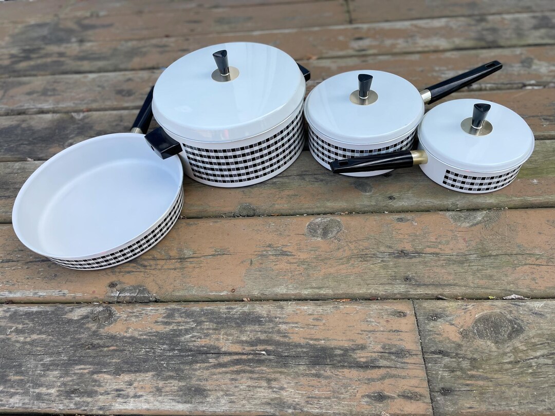 Vintage Black Checkered Cherish Aluminum 4 Piece Kettle Set - Etsy