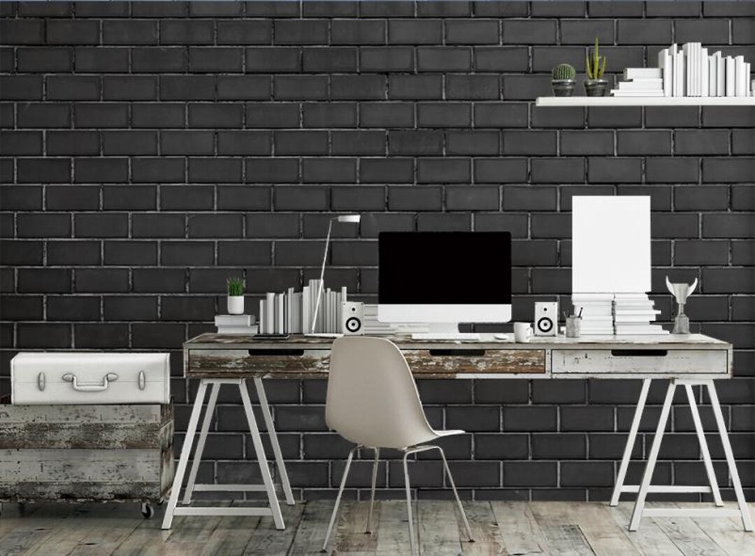 Matte Black Brick Wallpaper – Industrial Brick Texture for Stylish Home ...