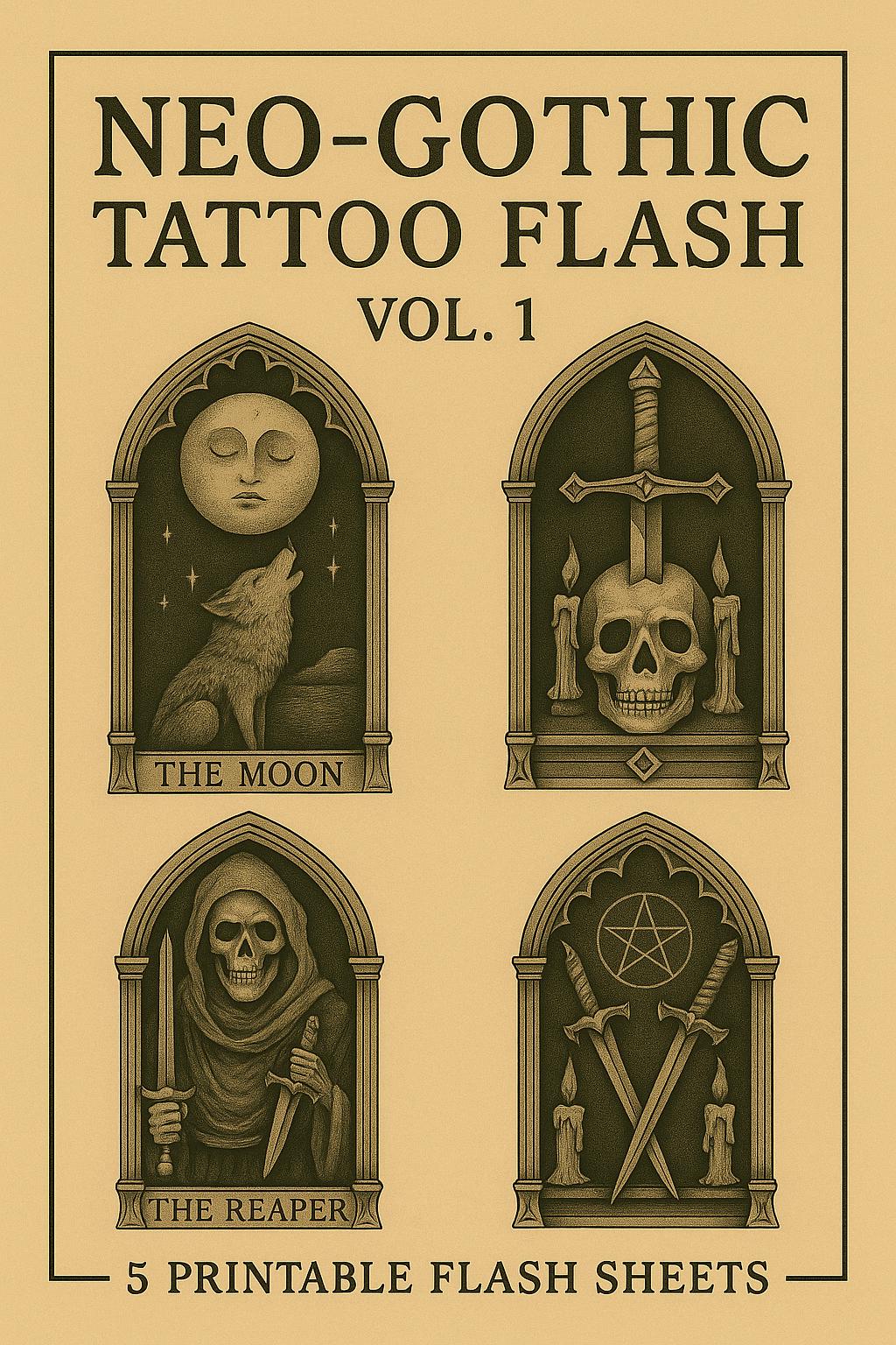 Neo-gothic Tattoo Flash Sheets Vol. 1: Grim Reaper, Skulls (digital ...