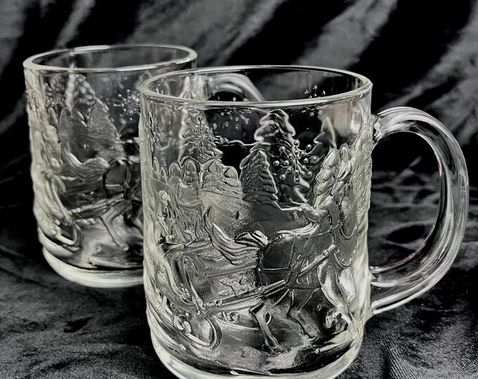 Vintage Luminarc Glass Mugs - Horse Sleigh Winter Scene - Set of 2 - Etsy