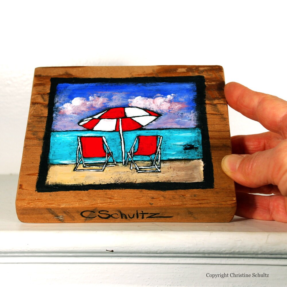Beach Painting on Reclaimed Wood Block Southern Folk Art - Etsy