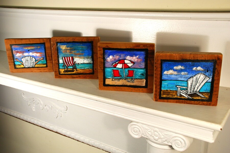 Beach Painting on Reclaimed Wood Block Southern Folk Art - Etsy