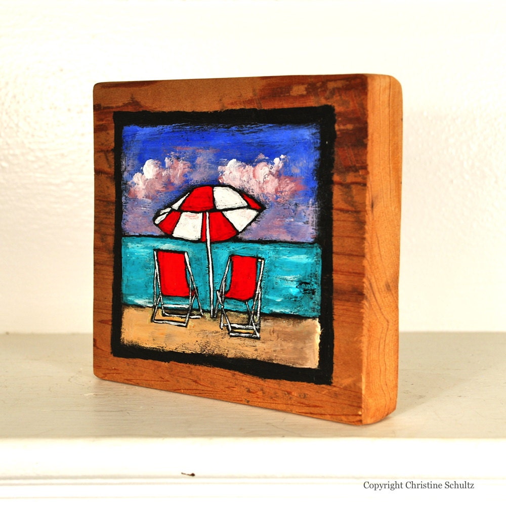 Beach Painting on Reclaimed Wood Block Southern Folk Art - Etsy