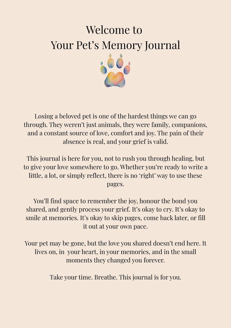 Printable Pet Loss Journal - Instant Digital Download - Etsy Australia
