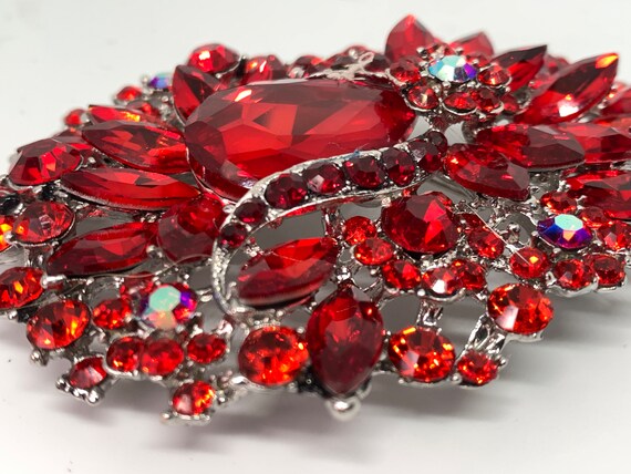 Vintage Large Ruby Red Crystal Glass Rhinestone Flora… - Gem