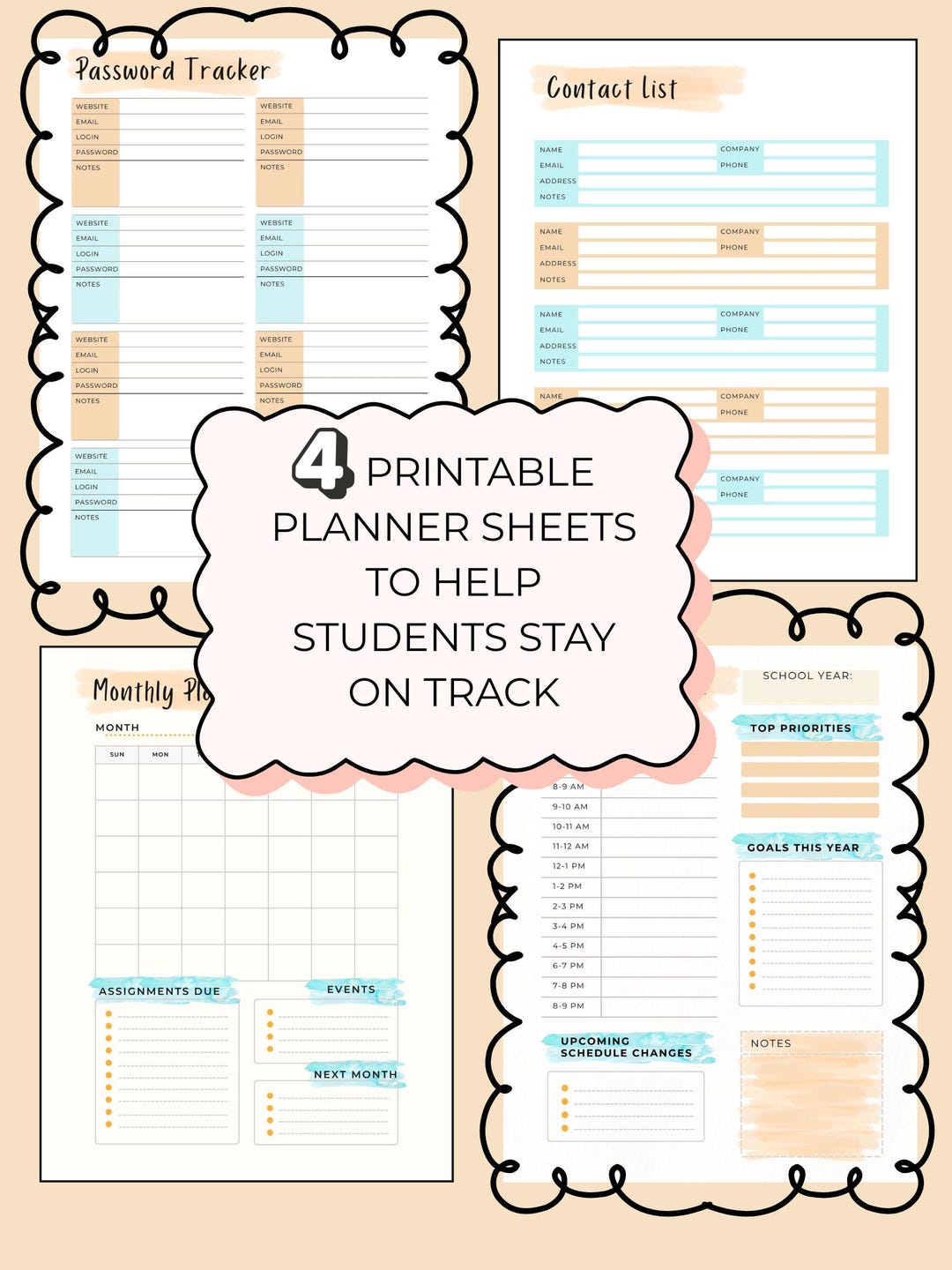 Simple Student Planner | Printable 4 Page Planner | High School, Junior ...