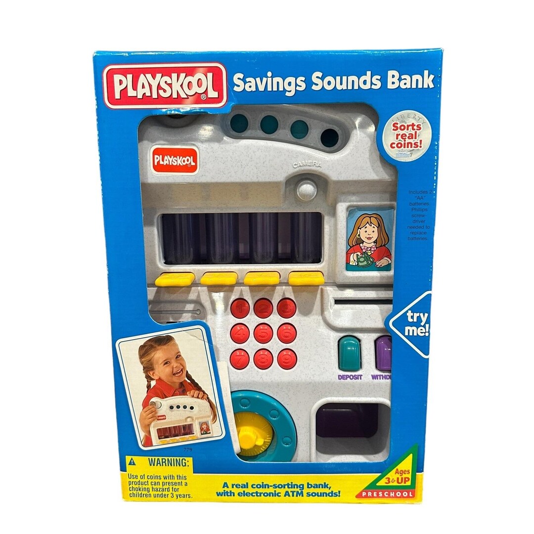 Playskool Savings Sounds Bank ATM Real Coin Sorter Kids Toy 1997 VTG ...