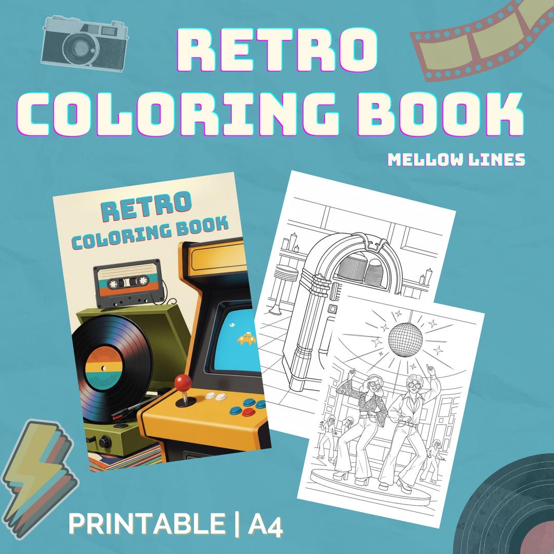 Retro Coloring Book: Vintage Style Printable Pages (PDF Pattern) - Etsy