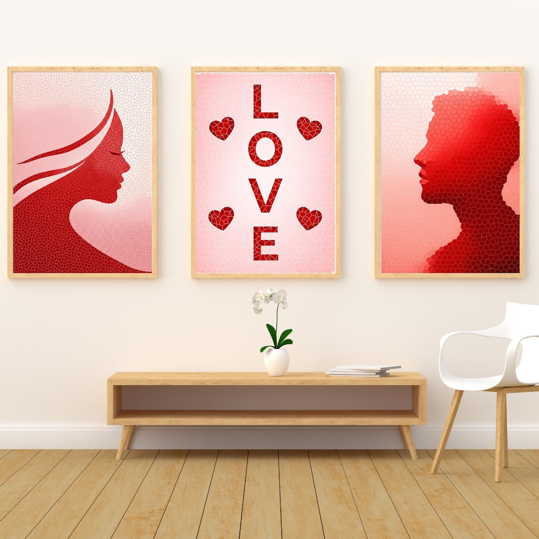 Valentine’s Day Mosaic Wall Art Set of 3, Romantic Couple Silhouette ...