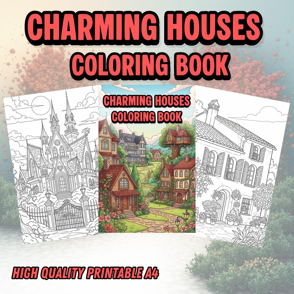 Charming Houses Coloring Book | Printable House Exterior Designs ...