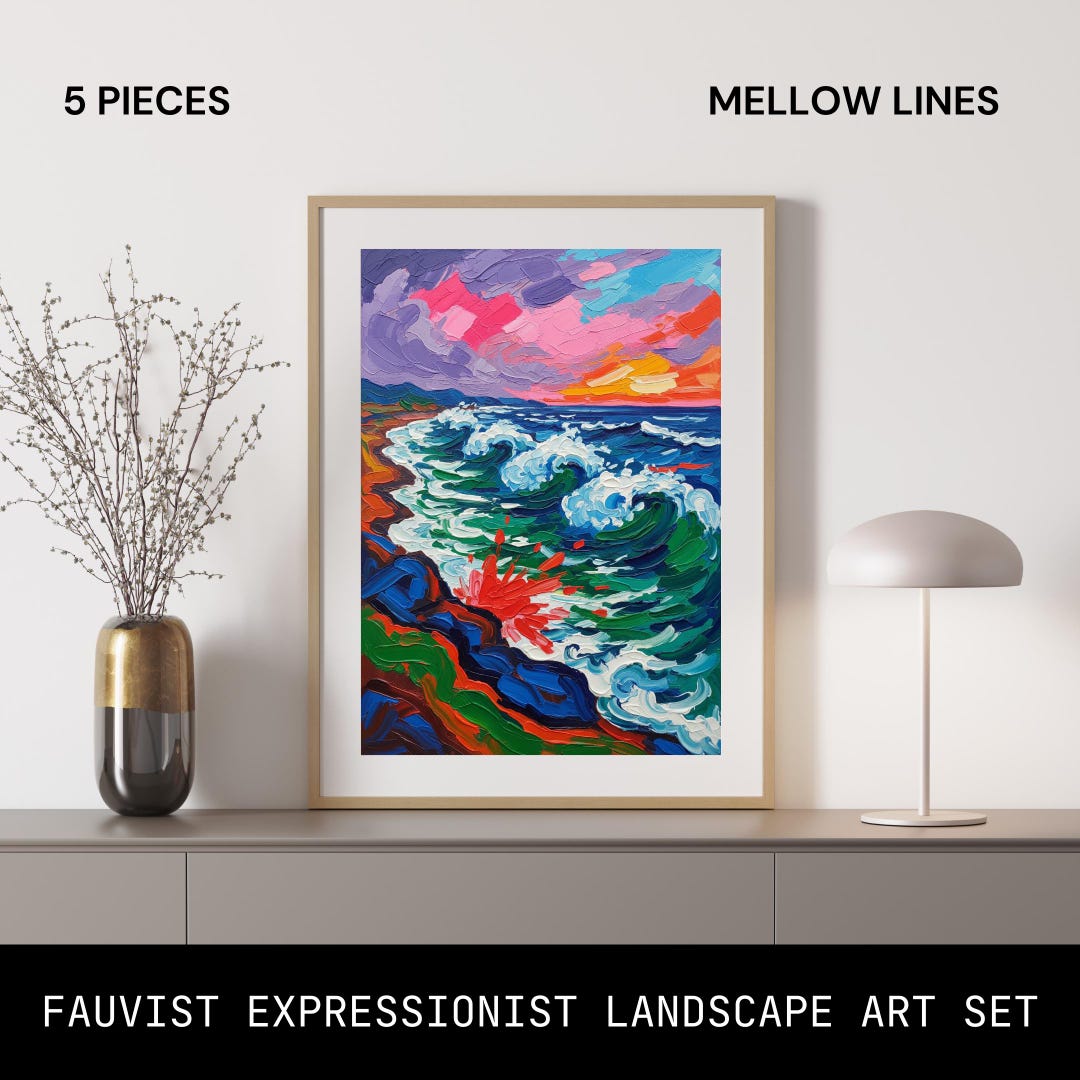 Fauvist Expressionist Landscape Art Set | Vibrant 5-piece Oil Painting ...
