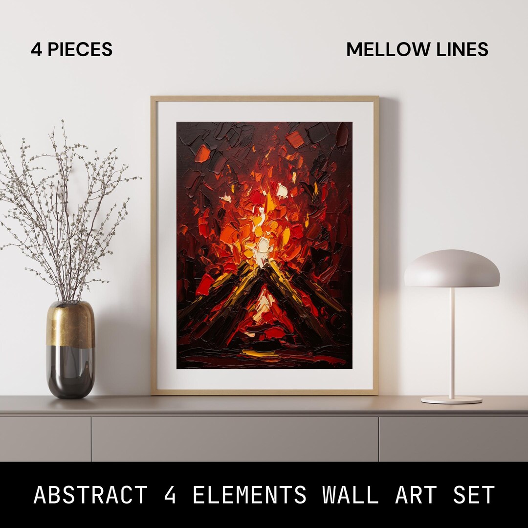 Abstract Four Elements Oil Painting Set – Atmospheric Fine Art (digital ...