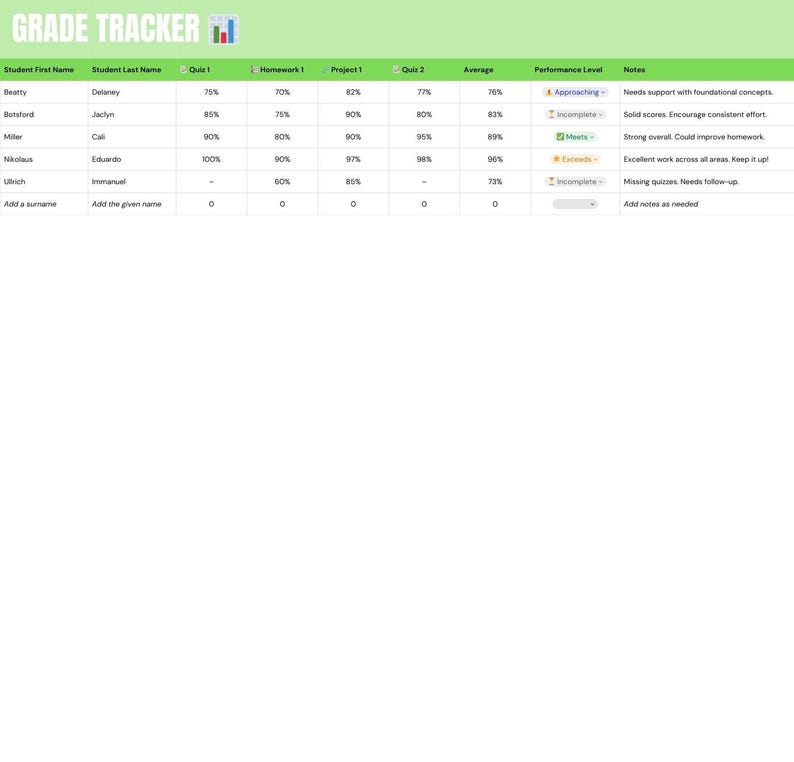 Editable Teacher Gradebook Sheets - Etsy