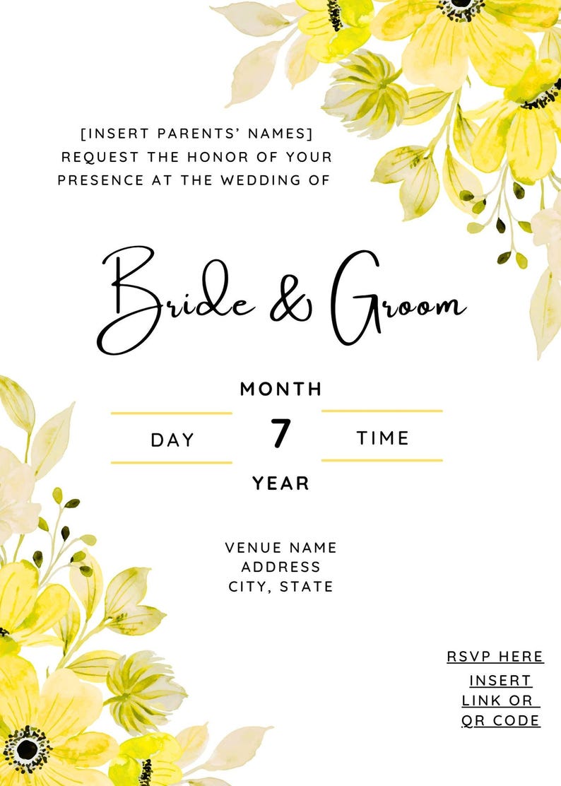 Editable Floral Wedding Invitation - Etsy