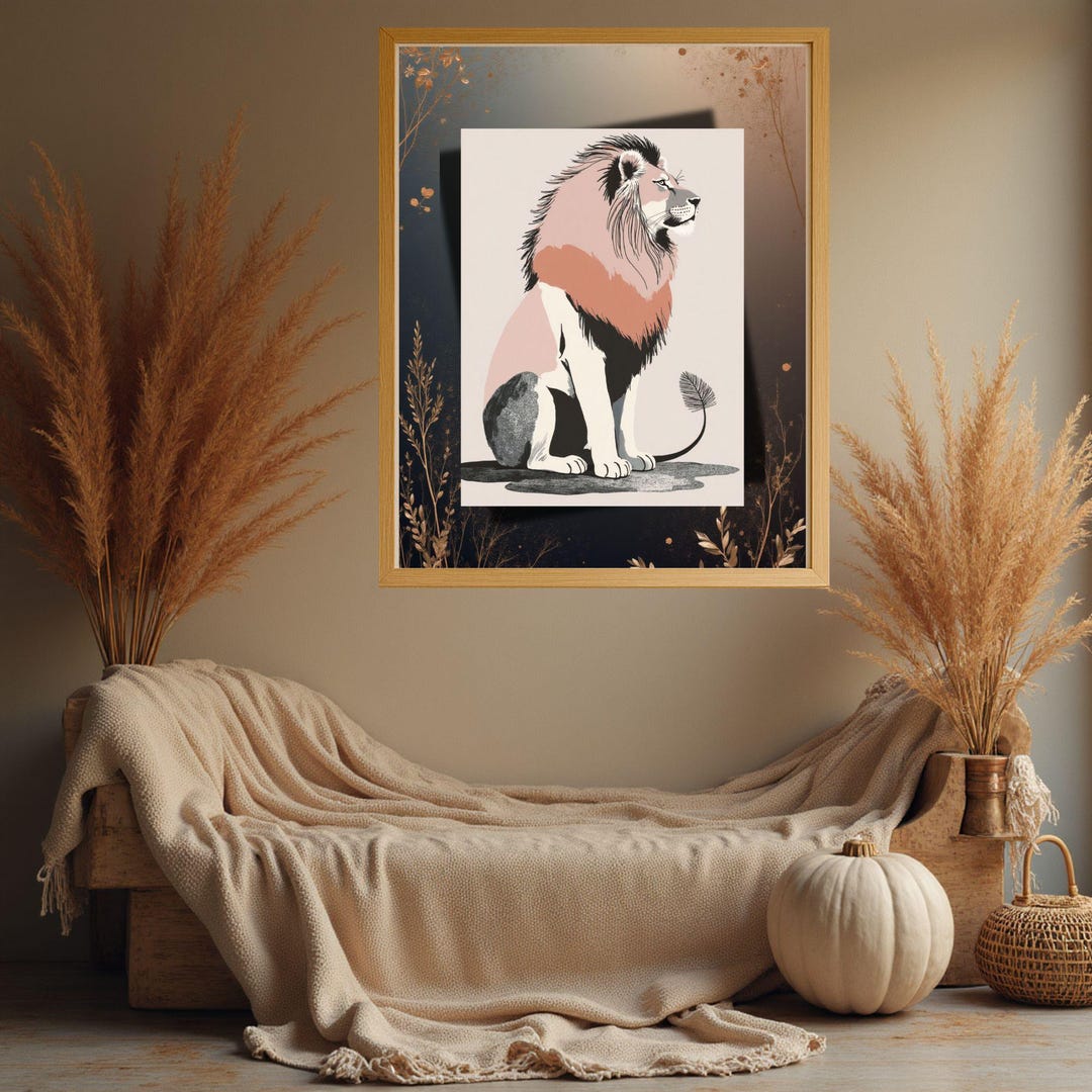 Boho Lion Poster in Shades of Powder Pink and Terracotta – Elegant Wild ...
