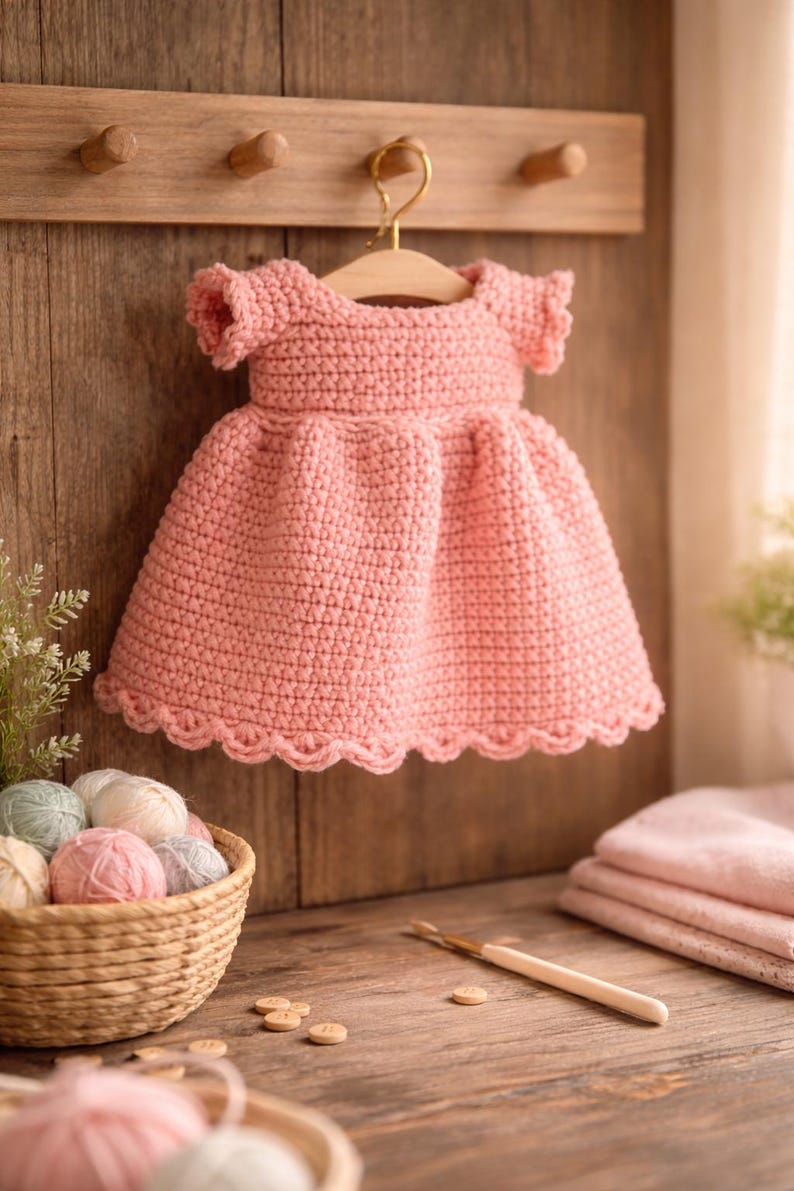 Handmade Crochet Doll Clothes, Pink Dress, Blue Shoes, 10-12cm Doll ...