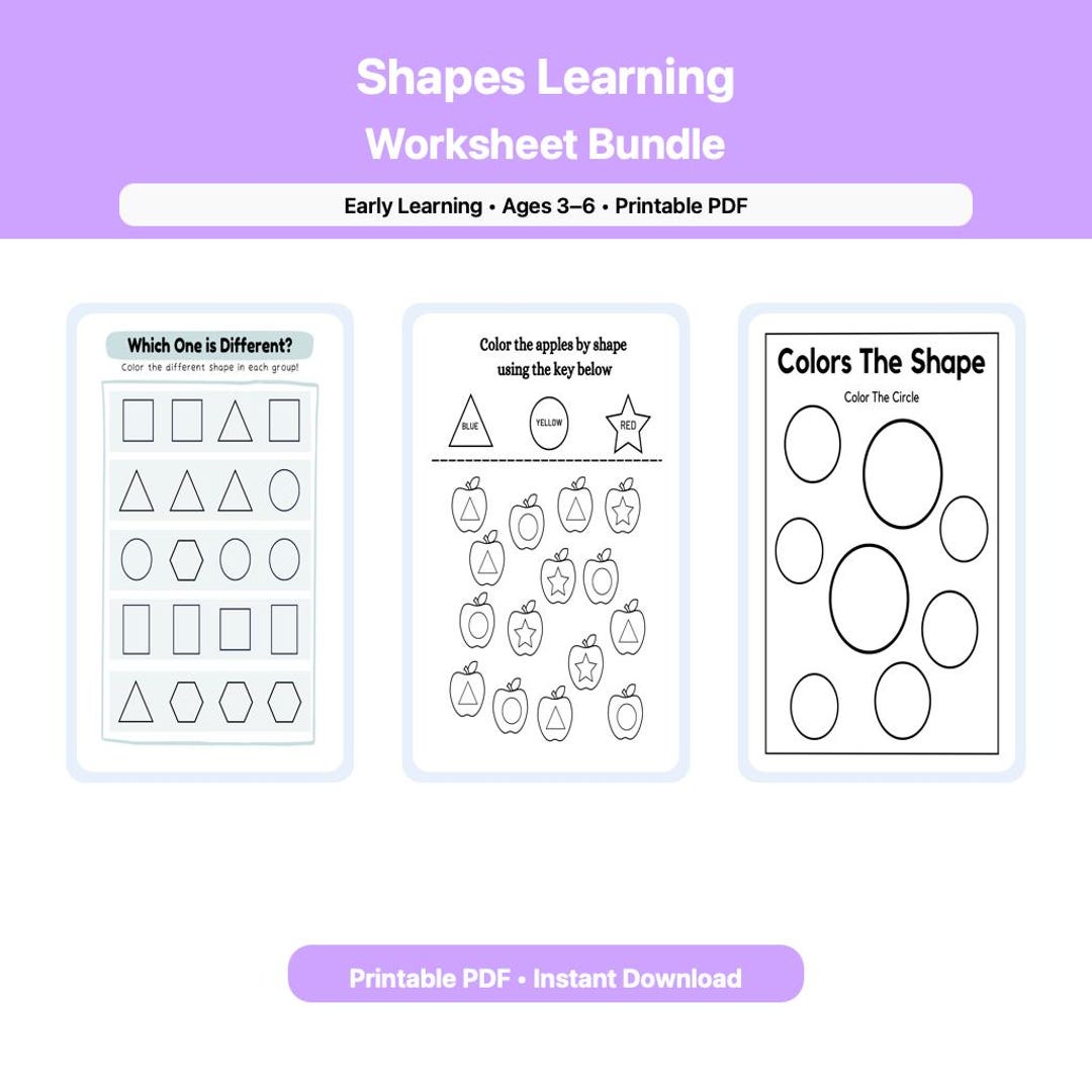 Shapes Learning Worksheets Bundle for Preschool - Etsy