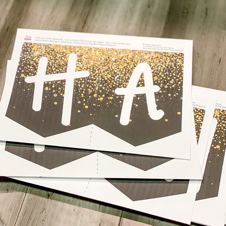 Happy New Year Printable Banner and Garland Black and Gold - Etsy