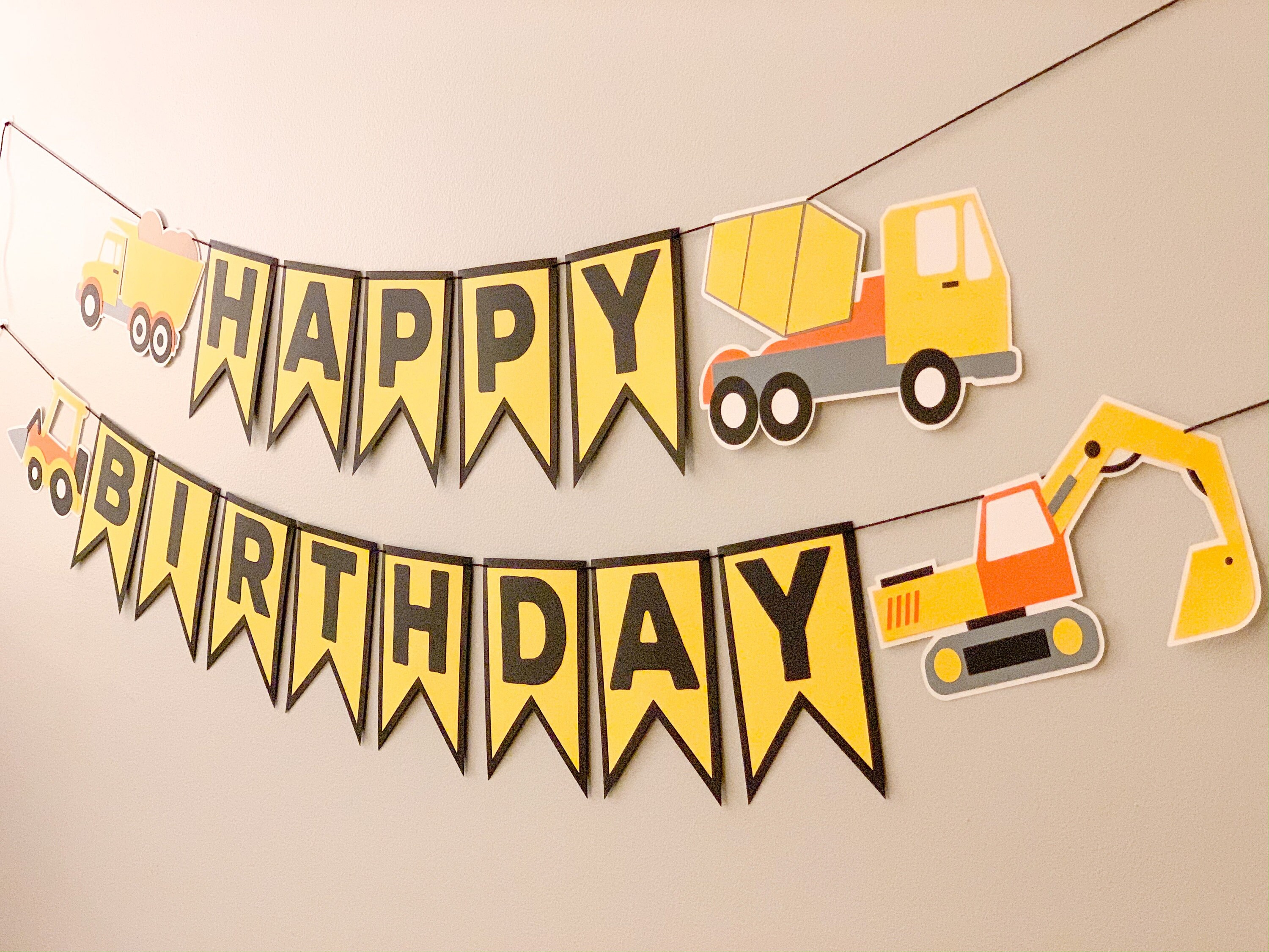 Construction Happy Birthday Banner Cement Mixer Excavator | Etsy
