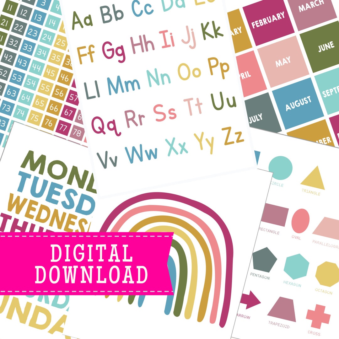 Boho Classroom Posters: Abcs, Numbers, Shapes (digital Download) - Etsy