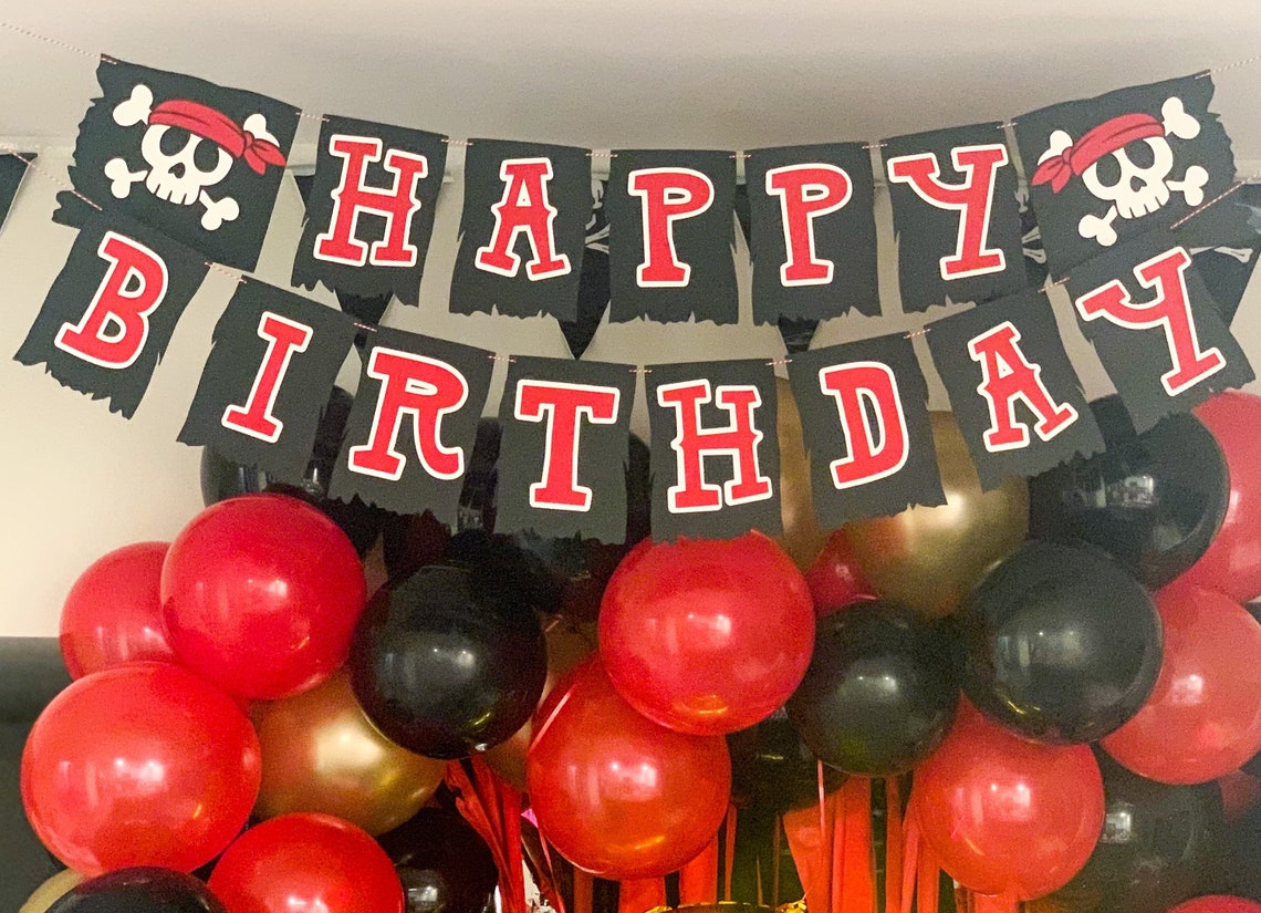 Happy Birthday Pirate Banner Ahoy Matey Skull and - Etsy