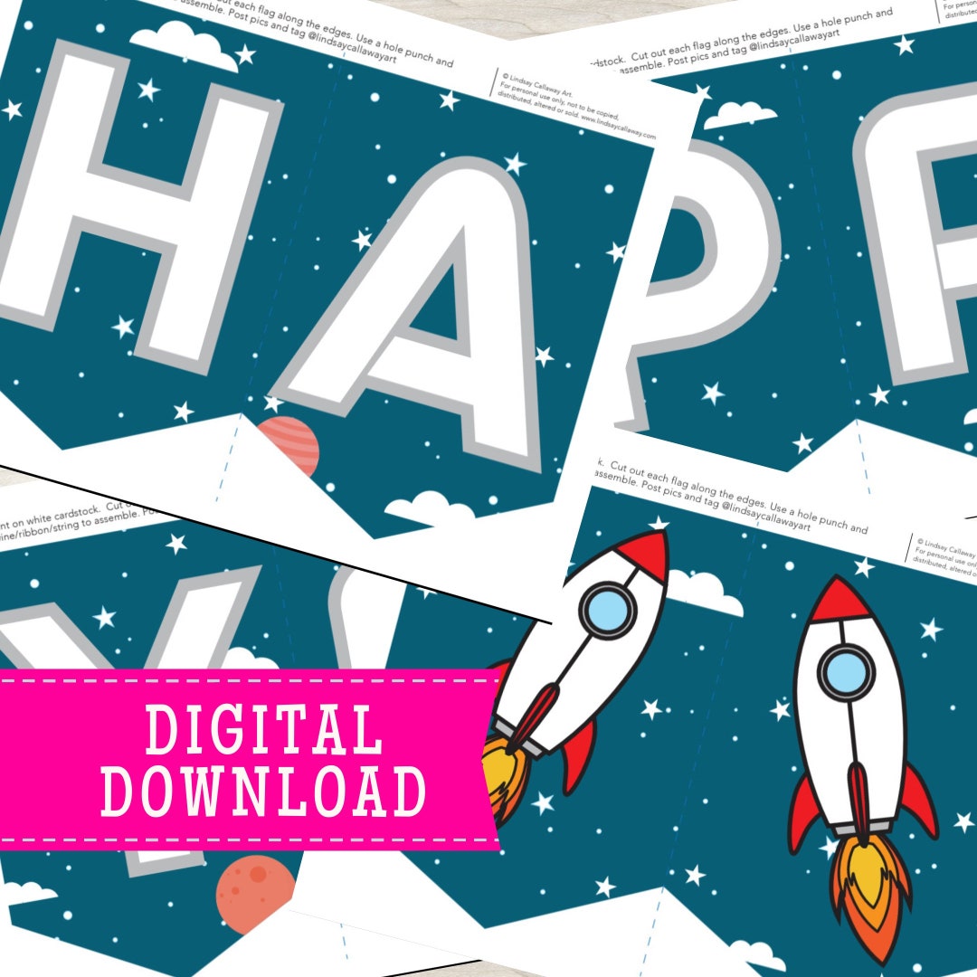 Outer Space Happy Birthday Printable Banner Instant Download Print-at ...