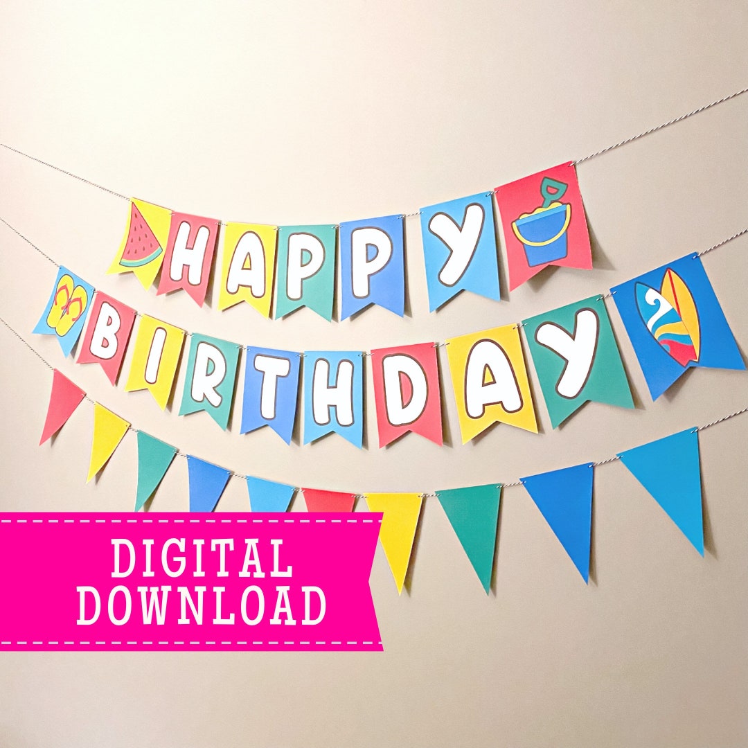 Summer Birthday Banner: Beach Party Decorations (printable, Instant ...
