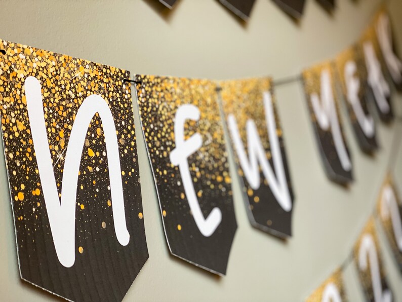 Happy New Year Printable Banner and Garland Black and Gold - Etsy